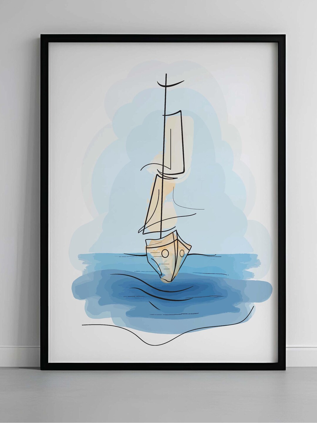 Sailboat Line Art Minimalist in Blue - Etsy