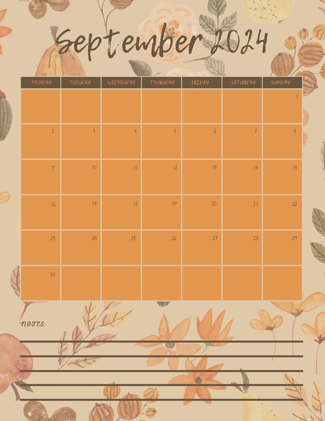 September 2024 Printable Calendar Minimalist Monthly Planner - Etsy
