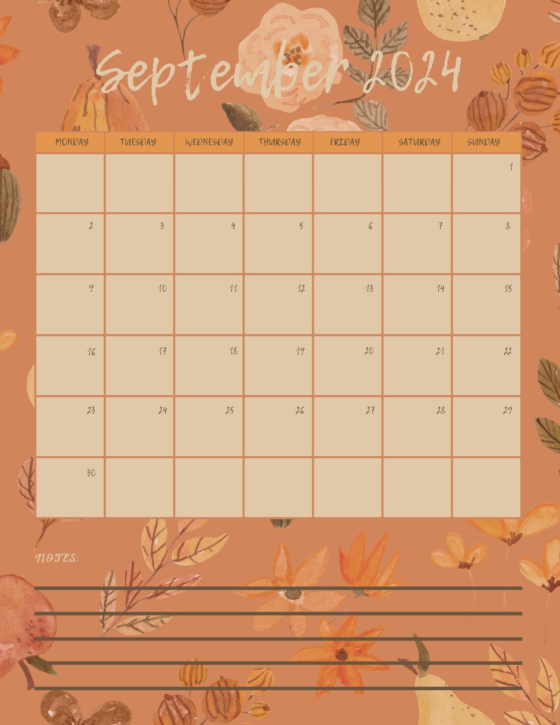 September 2024 Printable Calendar Minimalist Monthly Planner - Etsy