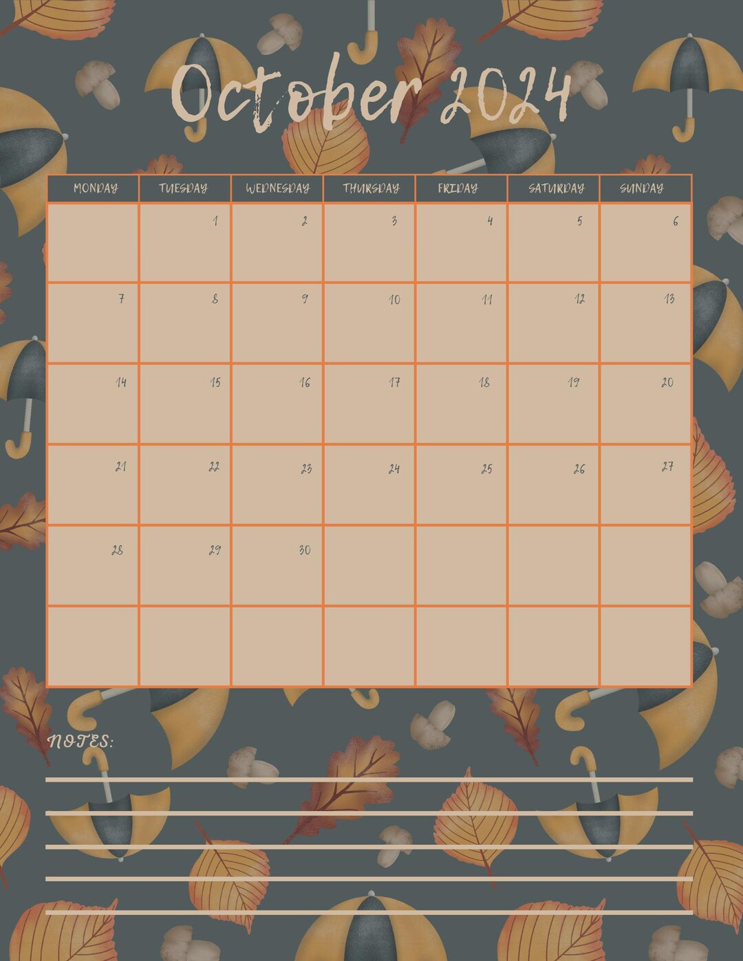 October 2024 Printable Calendar Minimalist Monthly Planner - Etsy