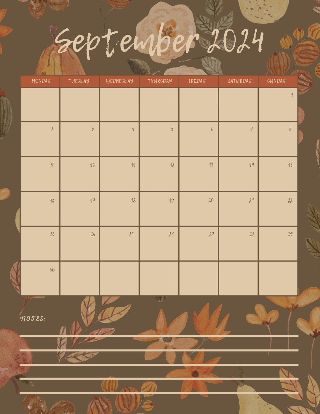 September 2024 Printable Calendar Minimalist Monthly Planner - Etsy