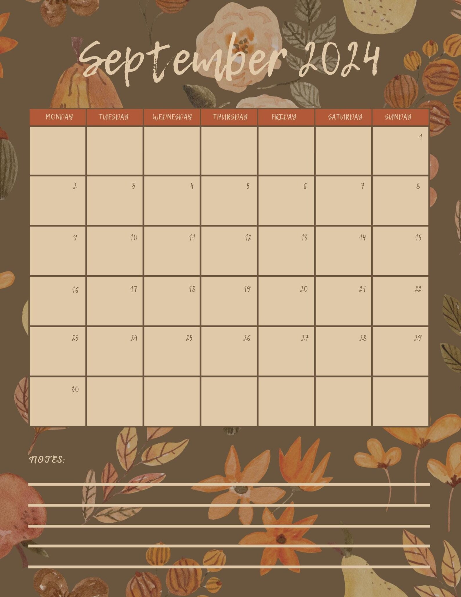 September 2024 Printable Calendar Minimalist Monthly Planner - Etsy