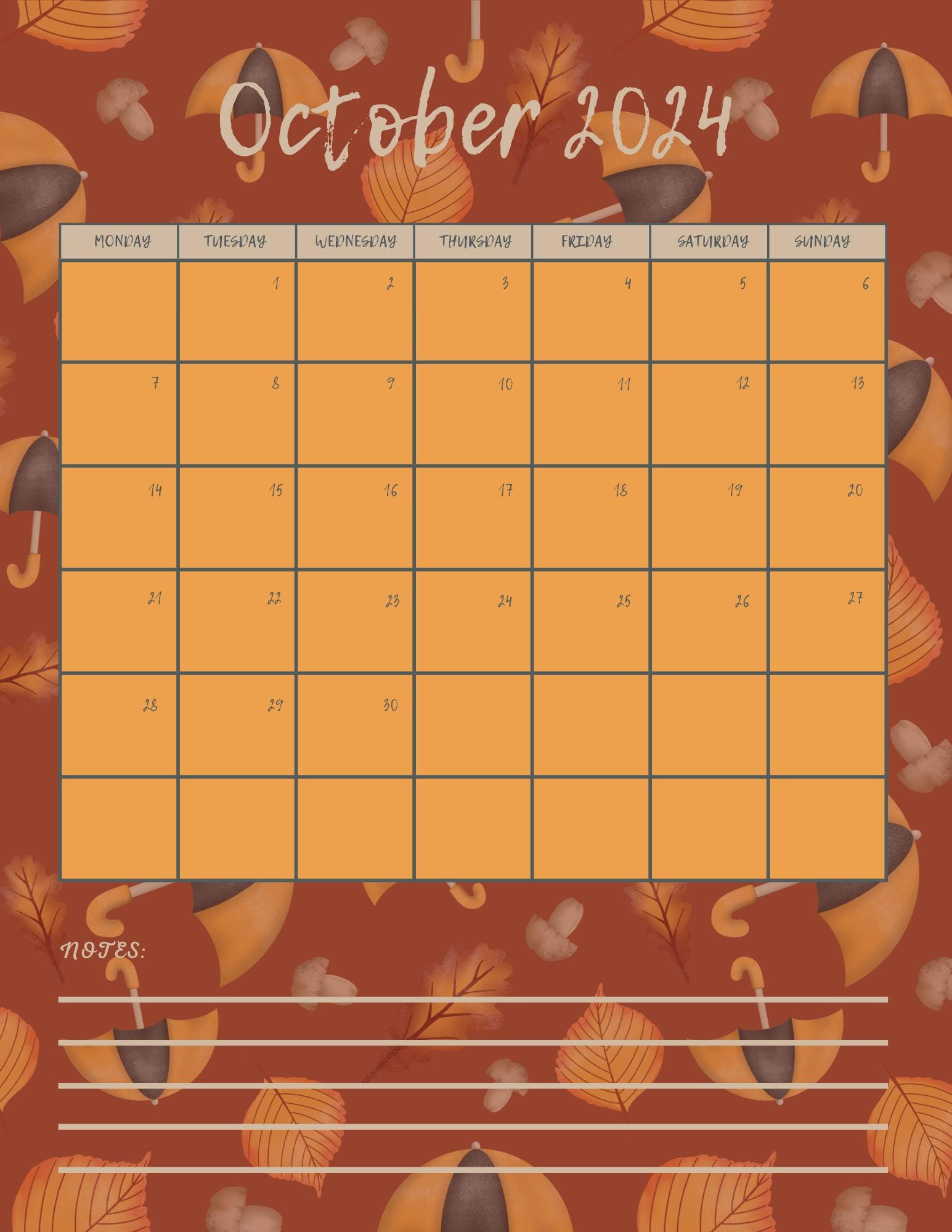 October 2024 Printable Calendar Minimalist Monthly Planner - Etsy