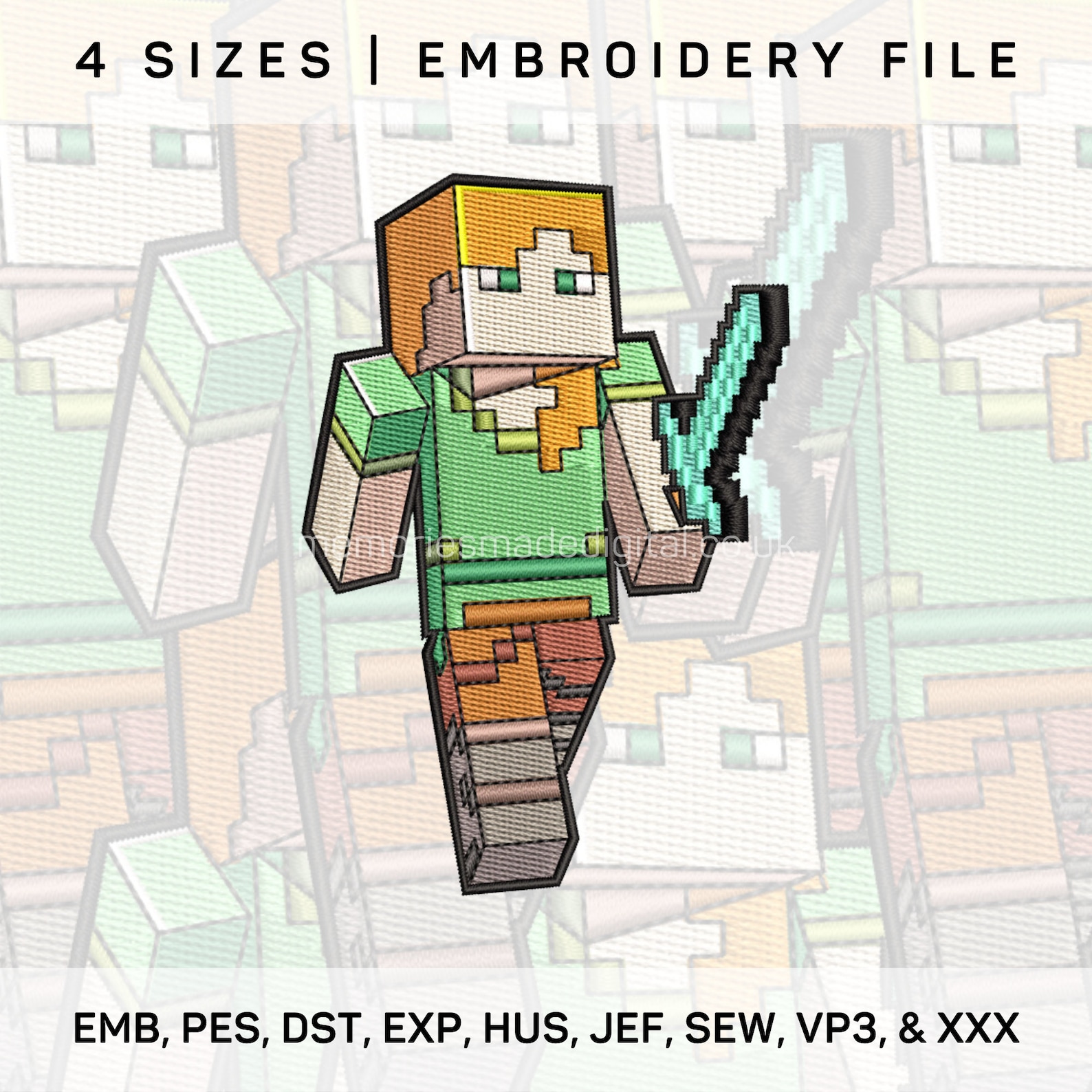 Gamer Alex Embroidery File Pixel Art Pattern, Video Game Character ...