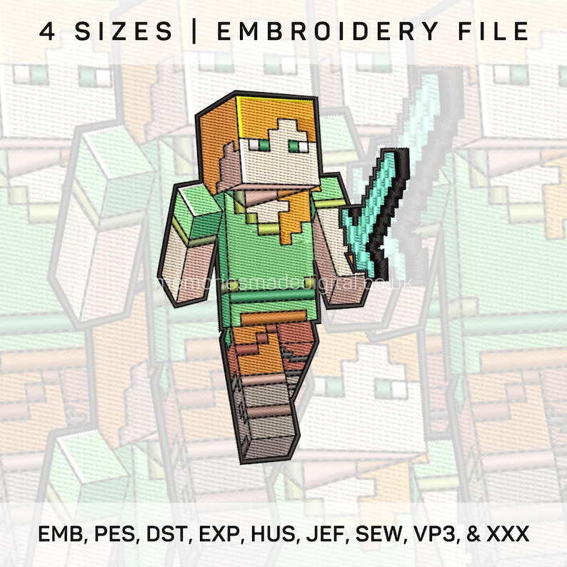 Gamer Alex Embroidery File Pixel Art Pattern, Video Game Character ...