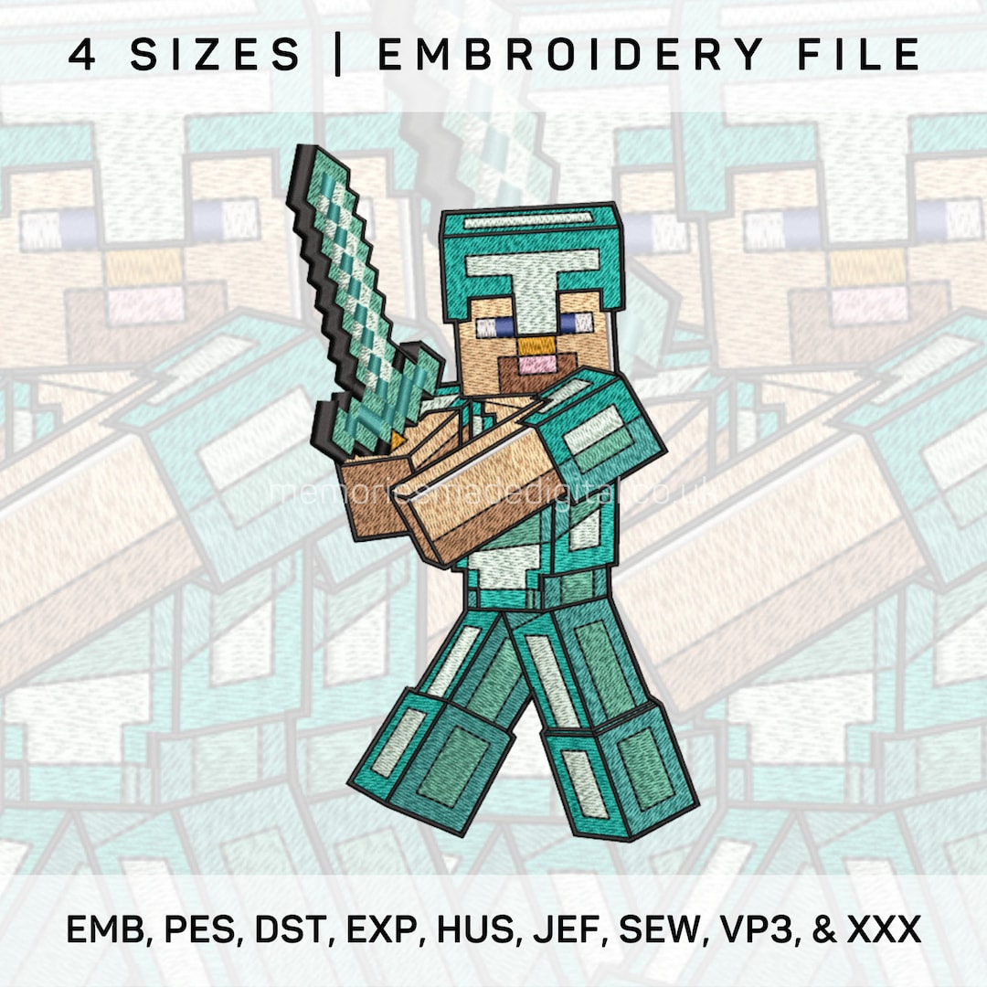Gamer Diamond Steve Embroidery File - Pixel Art Pattern, Video Game ...