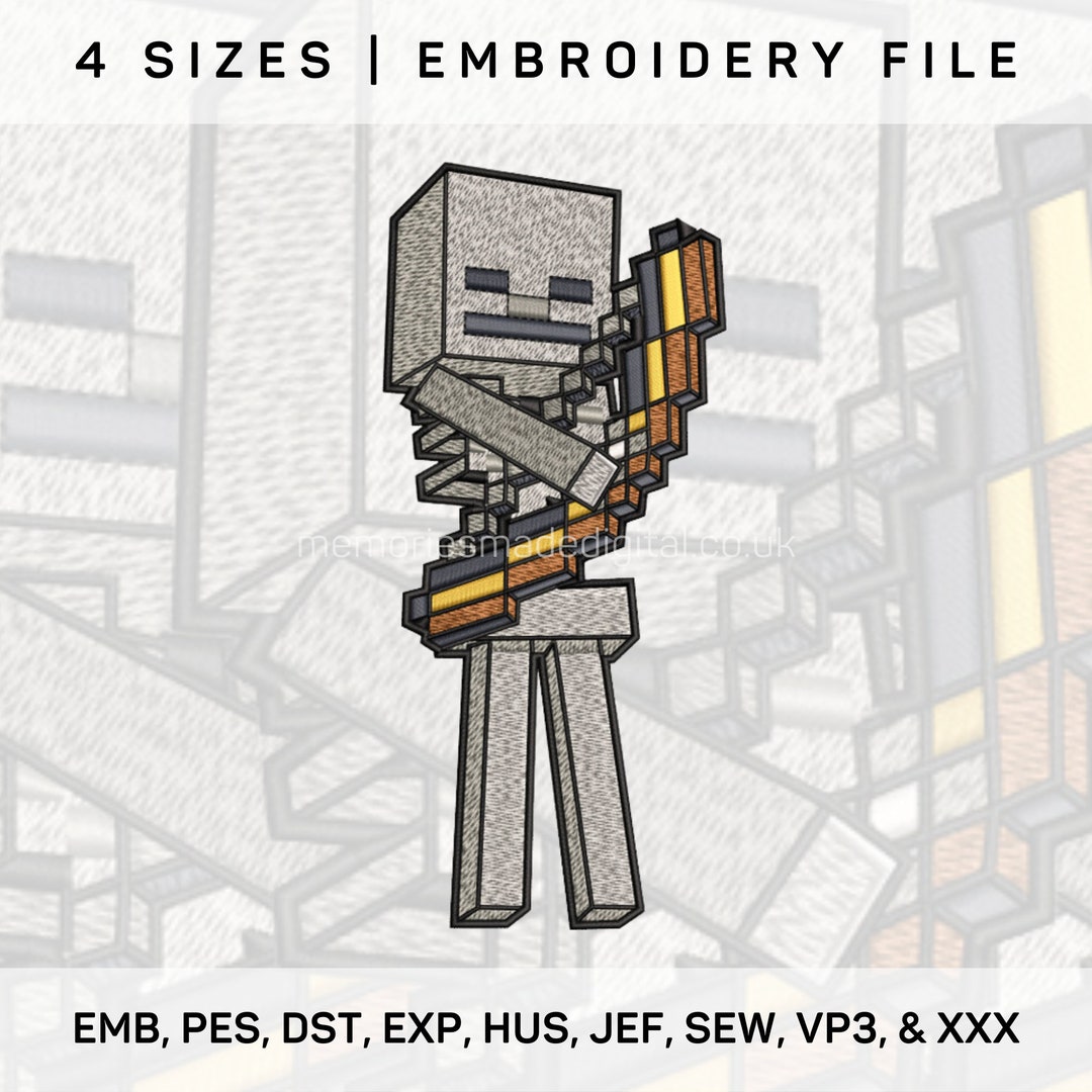 Gamer Skeleton Embroidery File - Pixel Art Pattern, Video Game ...