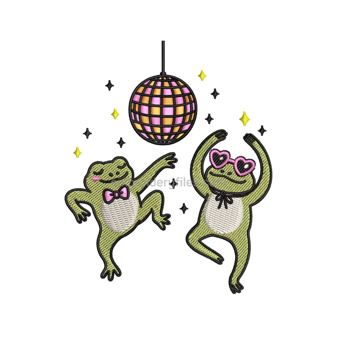 Dancing Frogs Embroidery Design Groovy Frogs Under Disco Ball Machine ...