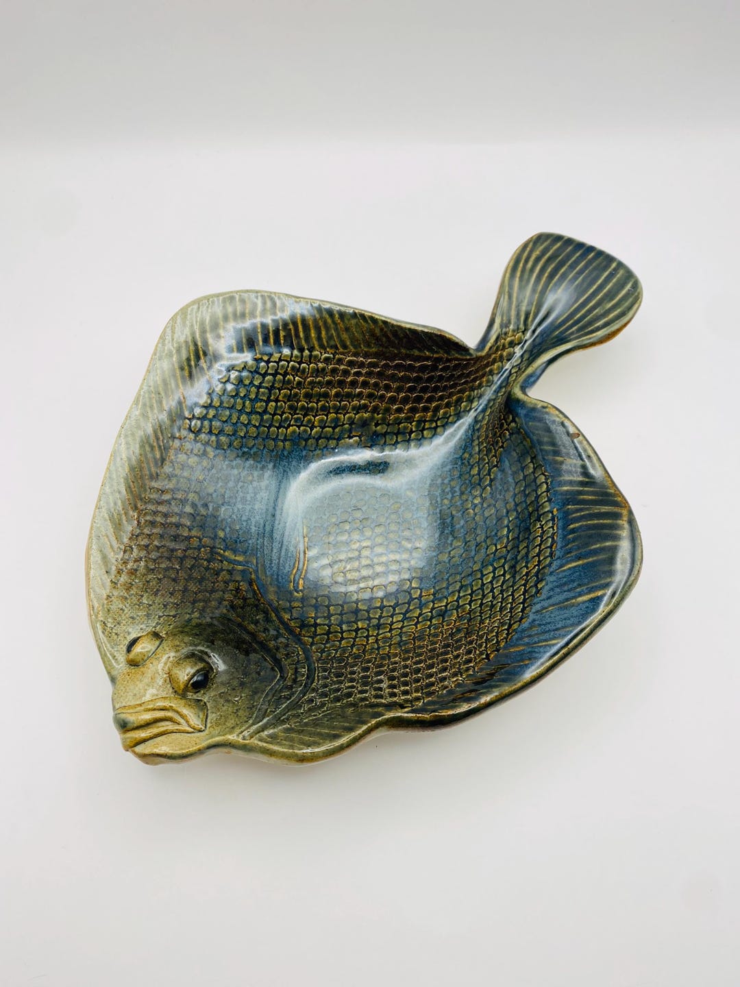 Vintage Rosalie Nadeau Ceramic Sand Dab Platter: Iridescent Green ...