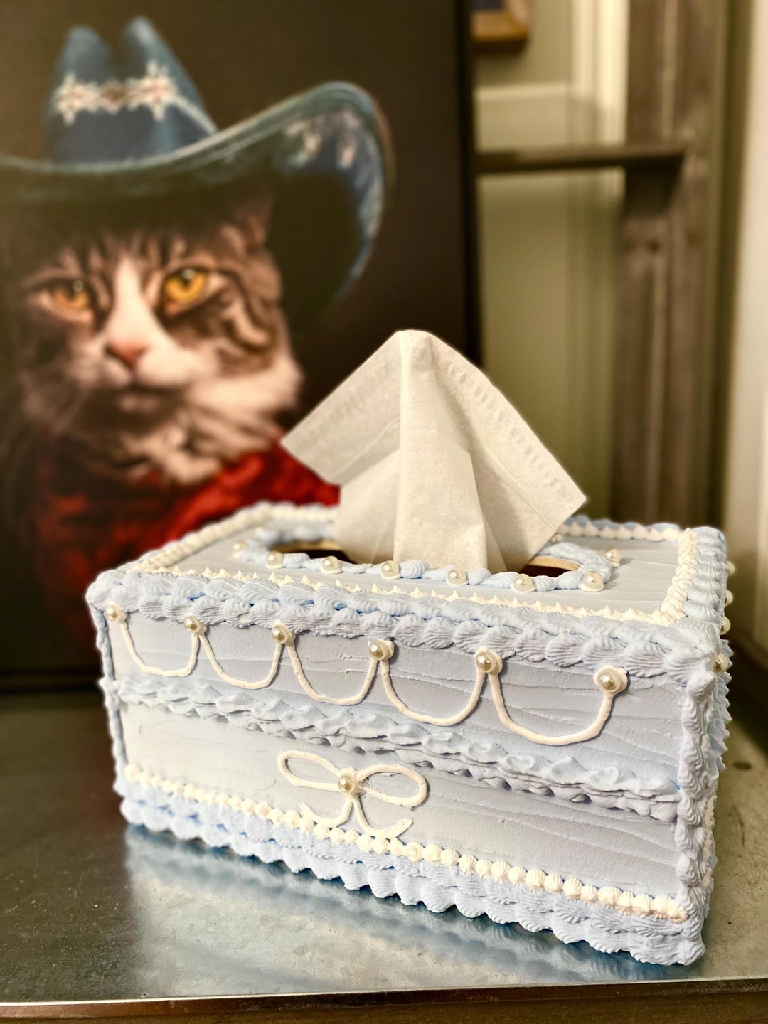 Cake Tissue Box/tissue Box/faux Cake/blue Frosting/box/home Decor/home ...