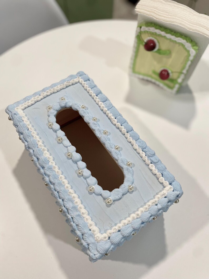 Cake Tissue Box/tissue Box/faux Cake/blue Frosting/box/home Decor/home ...