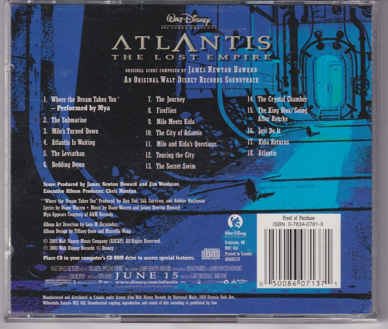 James Newton Howard – Atlantis: the Lost Empire Soundtrack CD | Disney ...