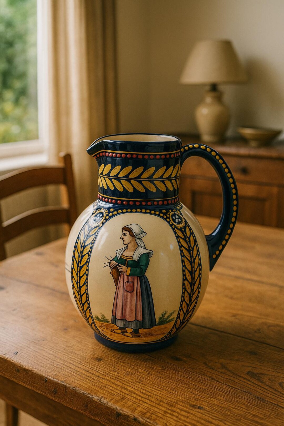 Vintage HB Henriot Quimper Pitcher French Faience Jug Breton Woman ...