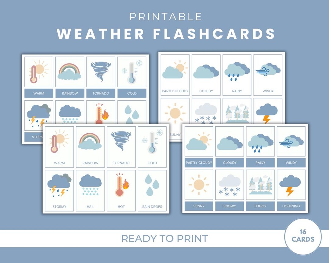 16 Weather Flashcards for Kids - Montessori-inspired Learning Tool for ...