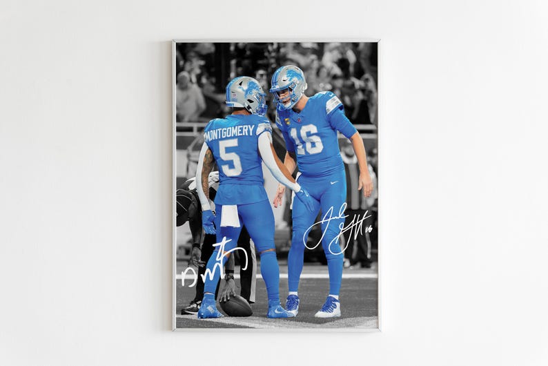 David Montgomery Poster,jared Goff Poster, Detroit Lions Print, NFL ...