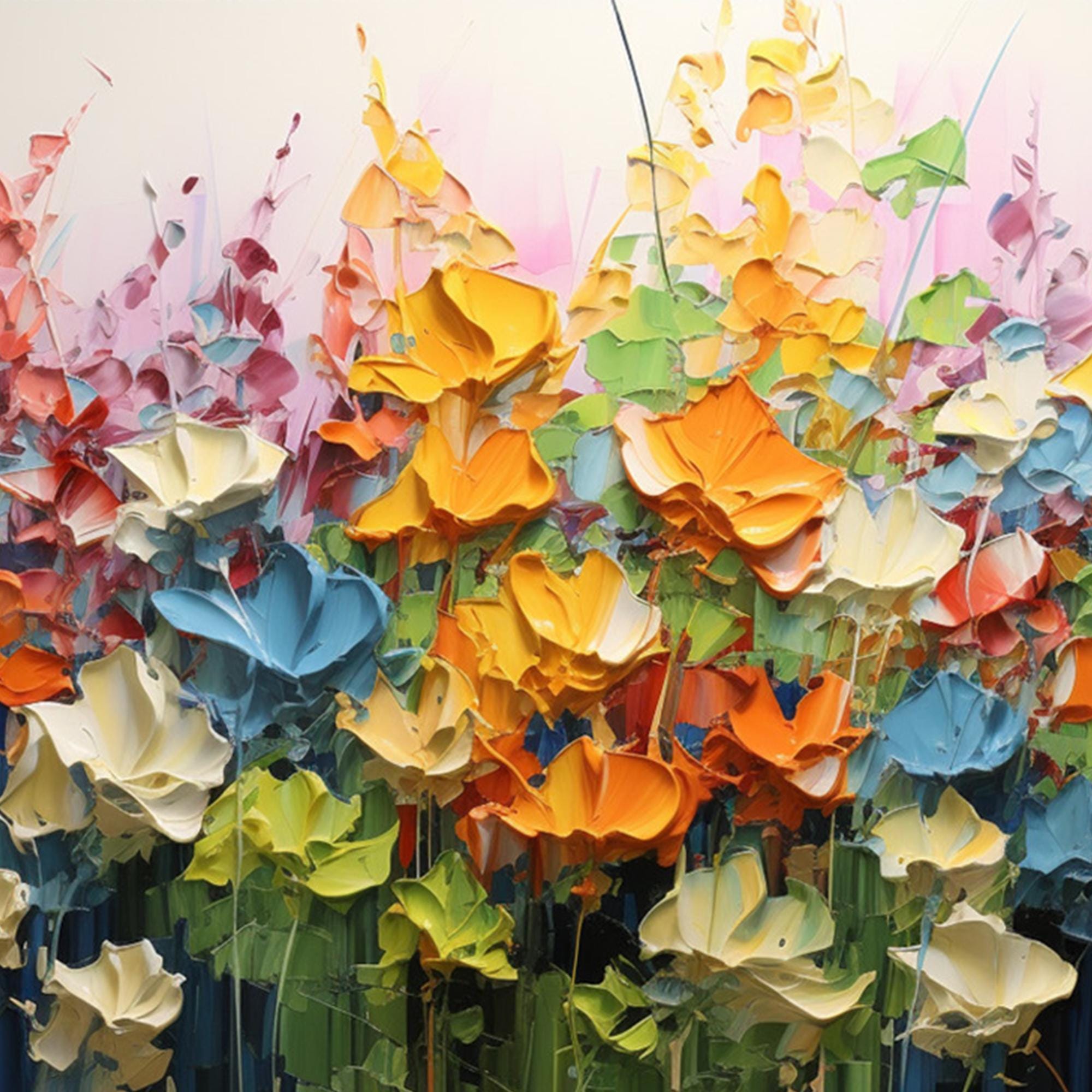 Large Original Colourful Flower Oil Painting on Canvas, Abstract ...