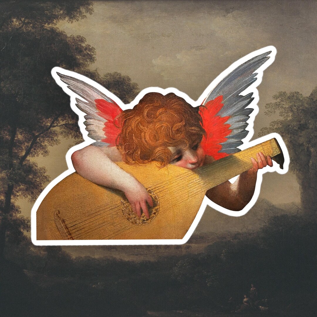 Cherub Playing a Lute Sticker, Renaissance Sticker, Art Sticker - Etsy