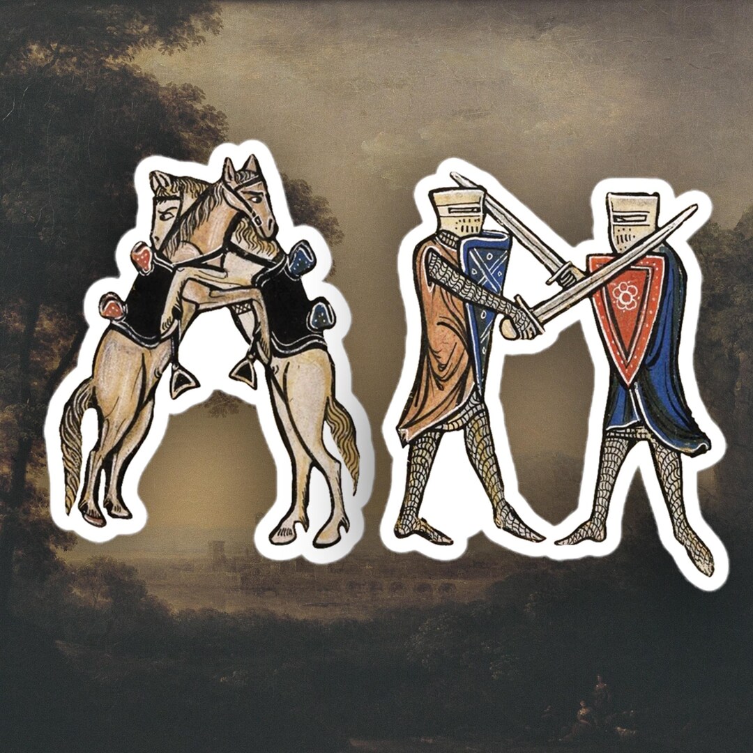 Weird Medieval Knights and Horses Stickers, Medieval Marginalia Sticker ...