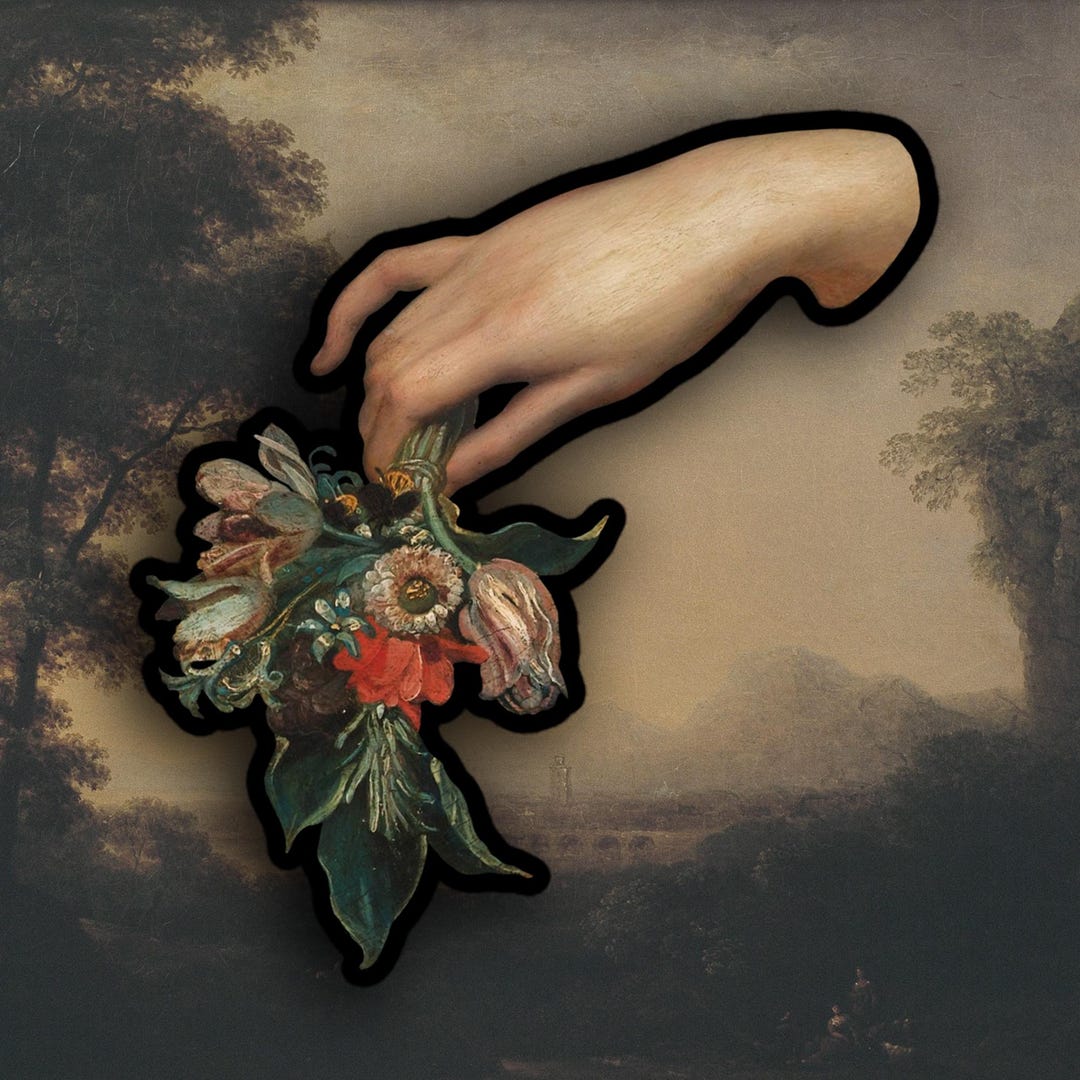 Renaissance Hand With Flowers Sticker, Classic Art Sticker - Etsy