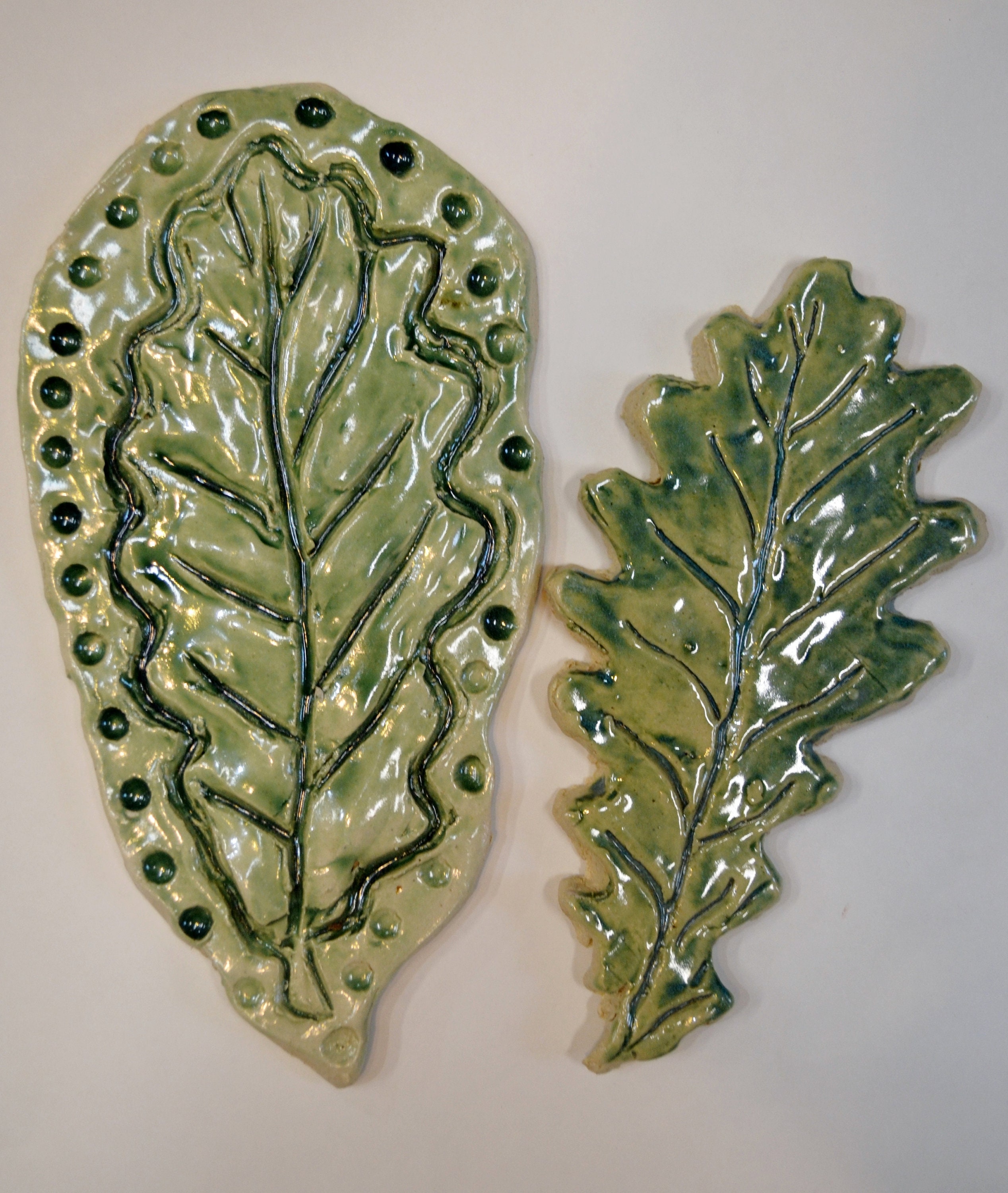 Handcrafted Ceramic Tiles, Green Oak Tree Leaves for Stepping Stones ...