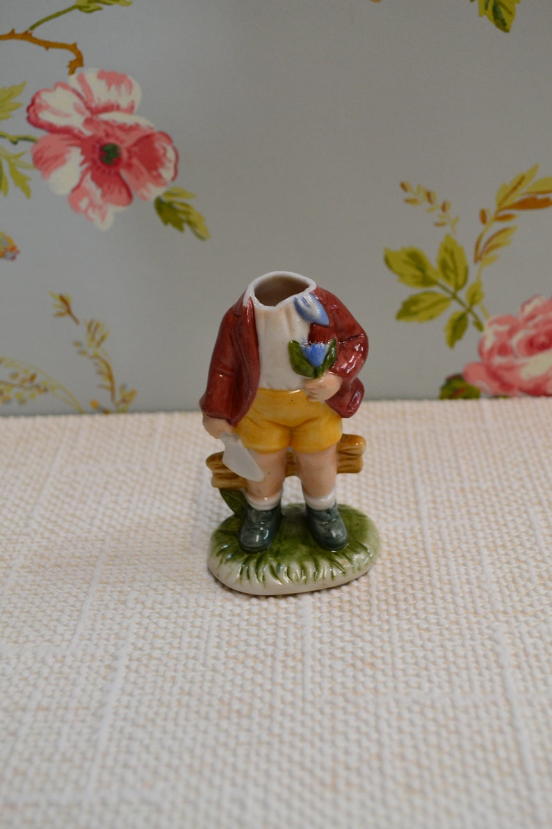 Ceramic Upcycled Small Vintage Figurine Vase, Boy Child in Shorts With ...