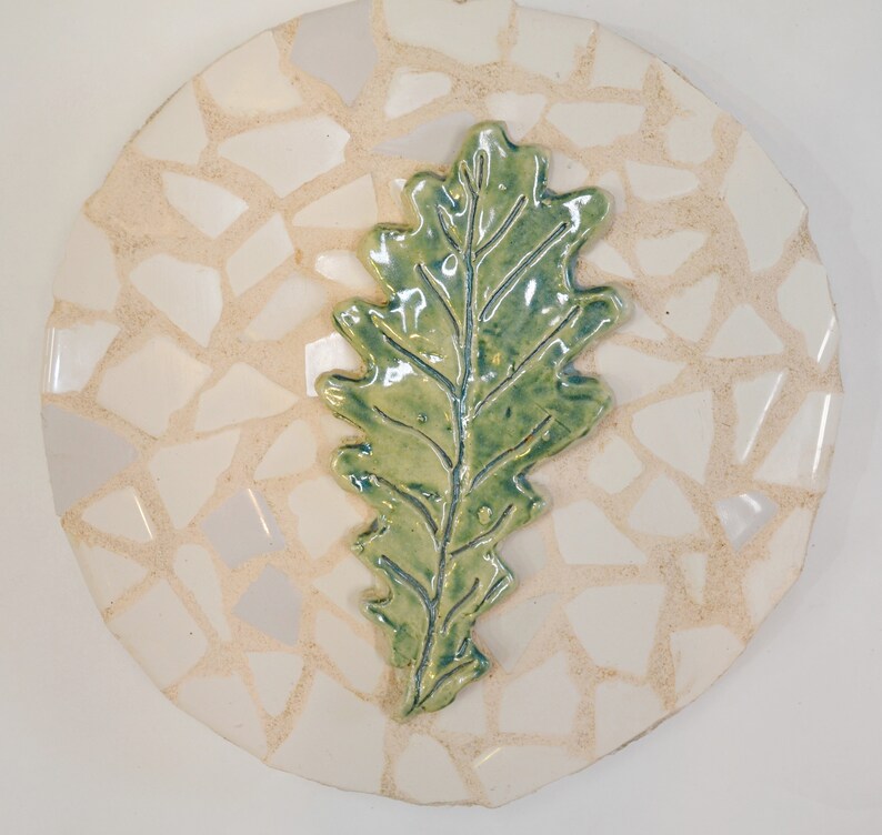 Handcrafted Ceramic Tiles, Green Oak Tree Leaves for Stepping Stones ...