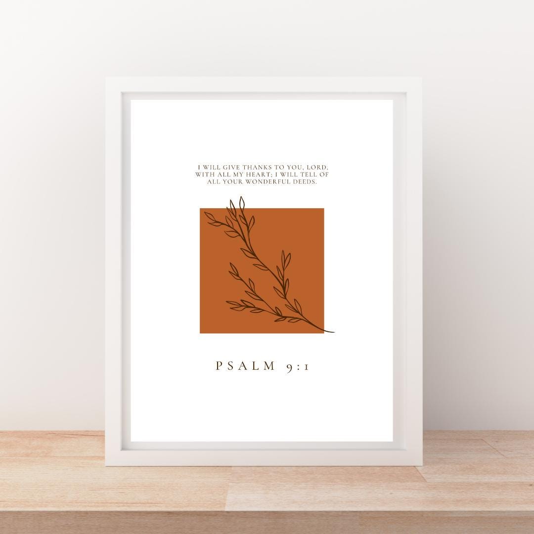 Psalm 9:1 / Thanksgiving Bible Verse / Modern Neutral Fall Decor ...