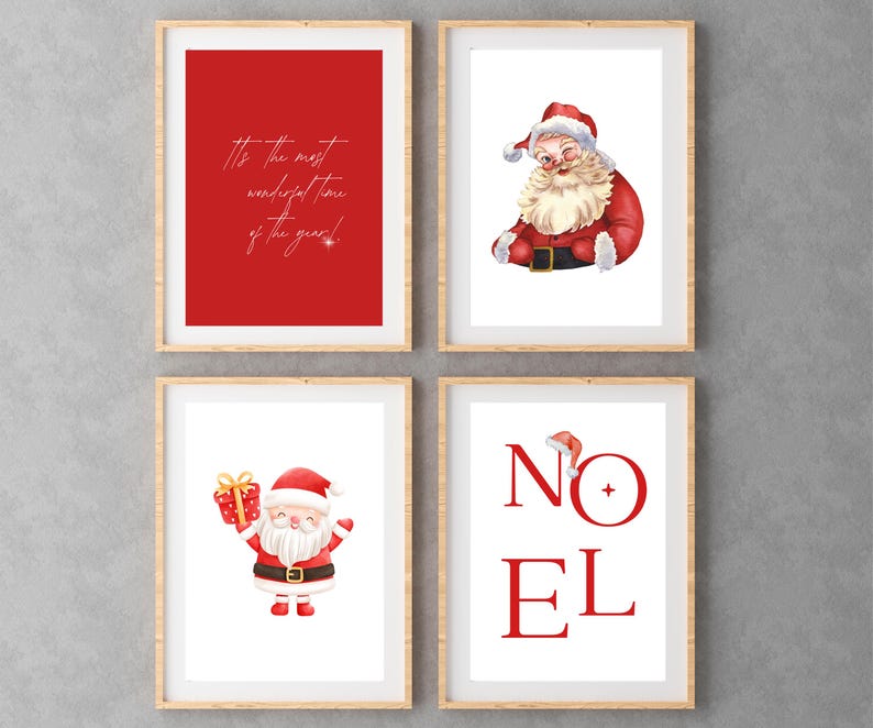 Christmas Gallery Set of 04, Wall Decor, Holiday Wall Print, Digital ...