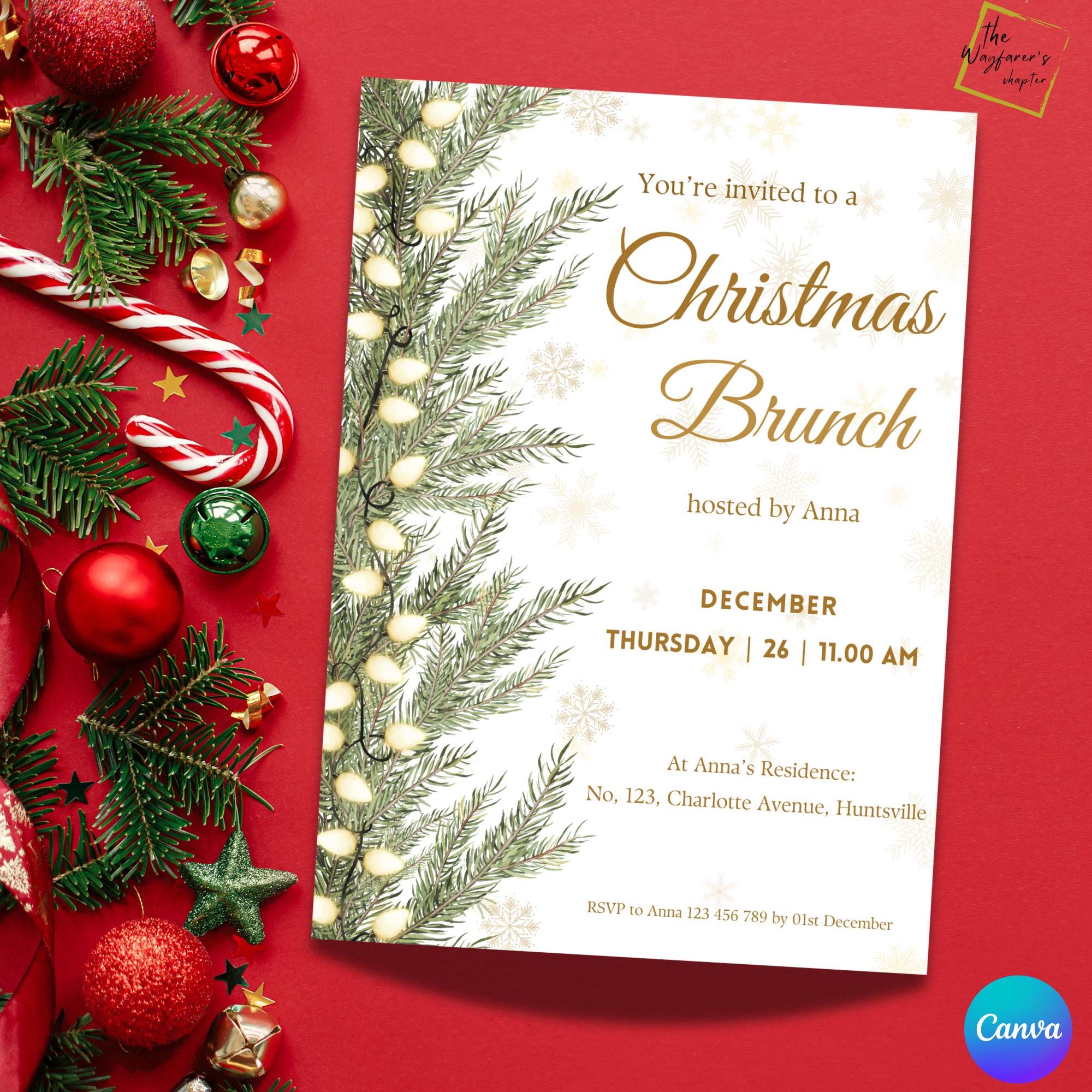 Christmas Brunch Editable Digital Invitation, Instant Download, Canva ...