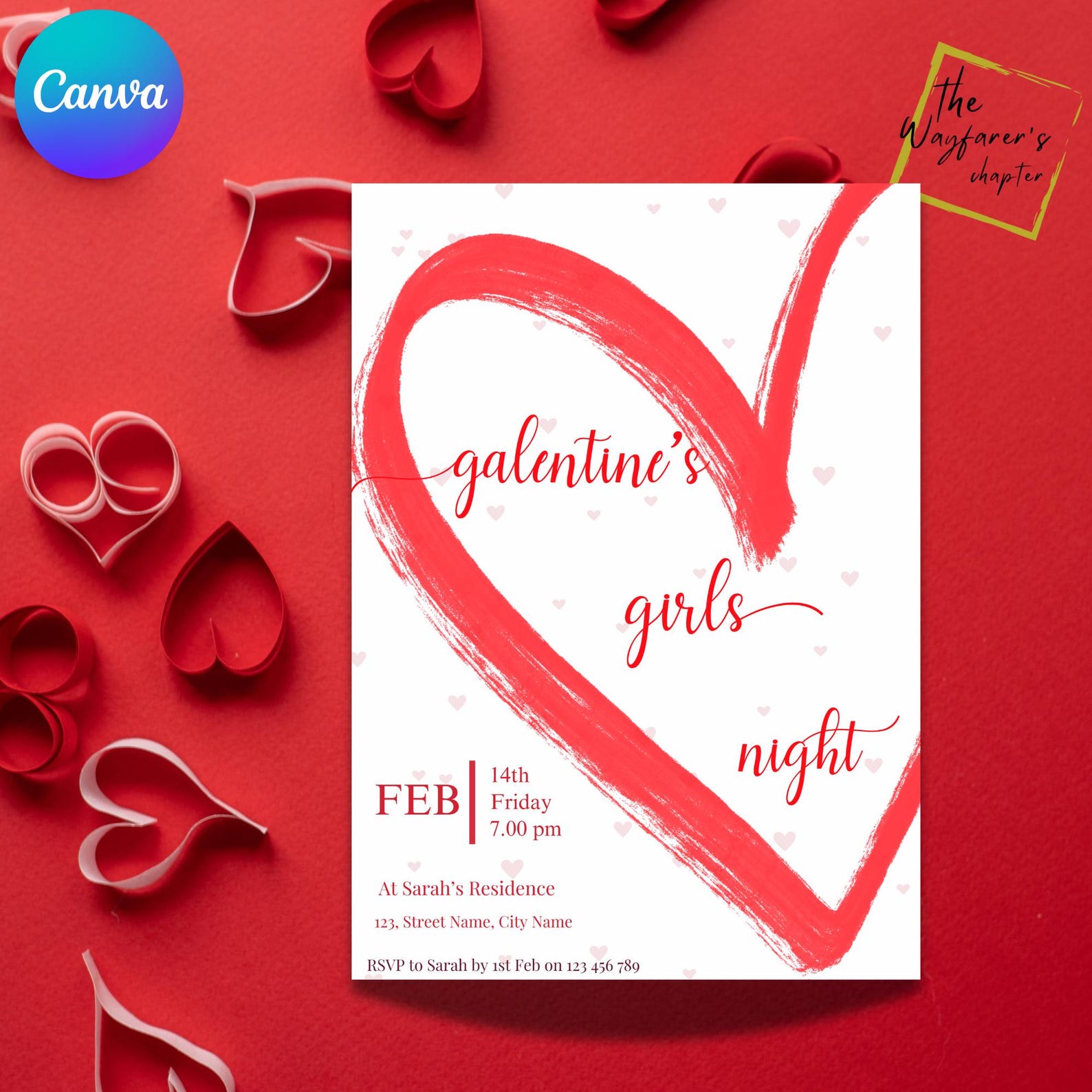 Galentine's Day Invitation, Red and White Invite, Digital Editable ...