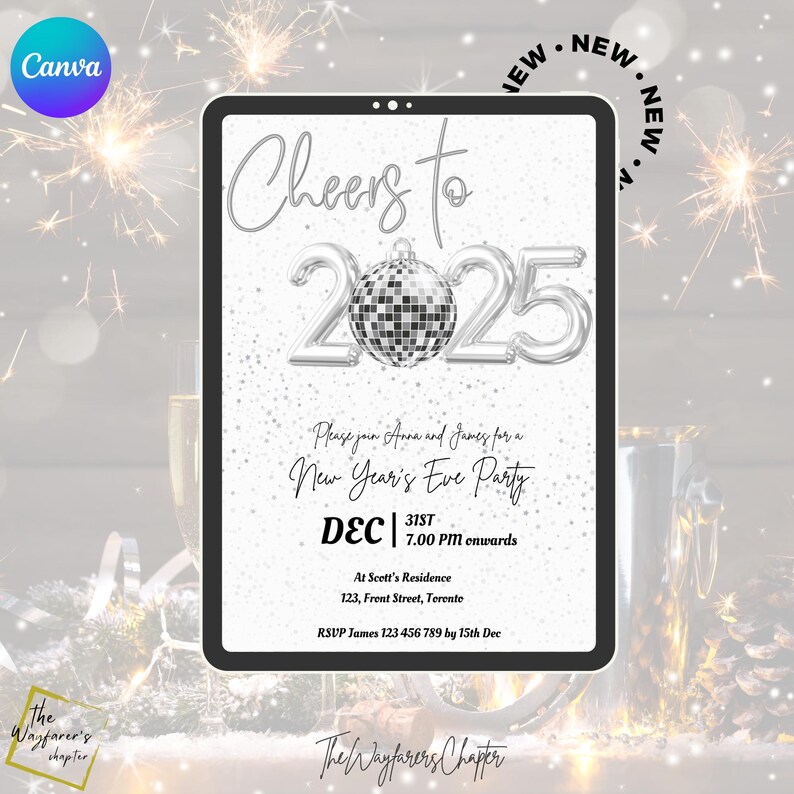 Cheers to 2025, New Years Eve Party Invitation, Digital Editable ...