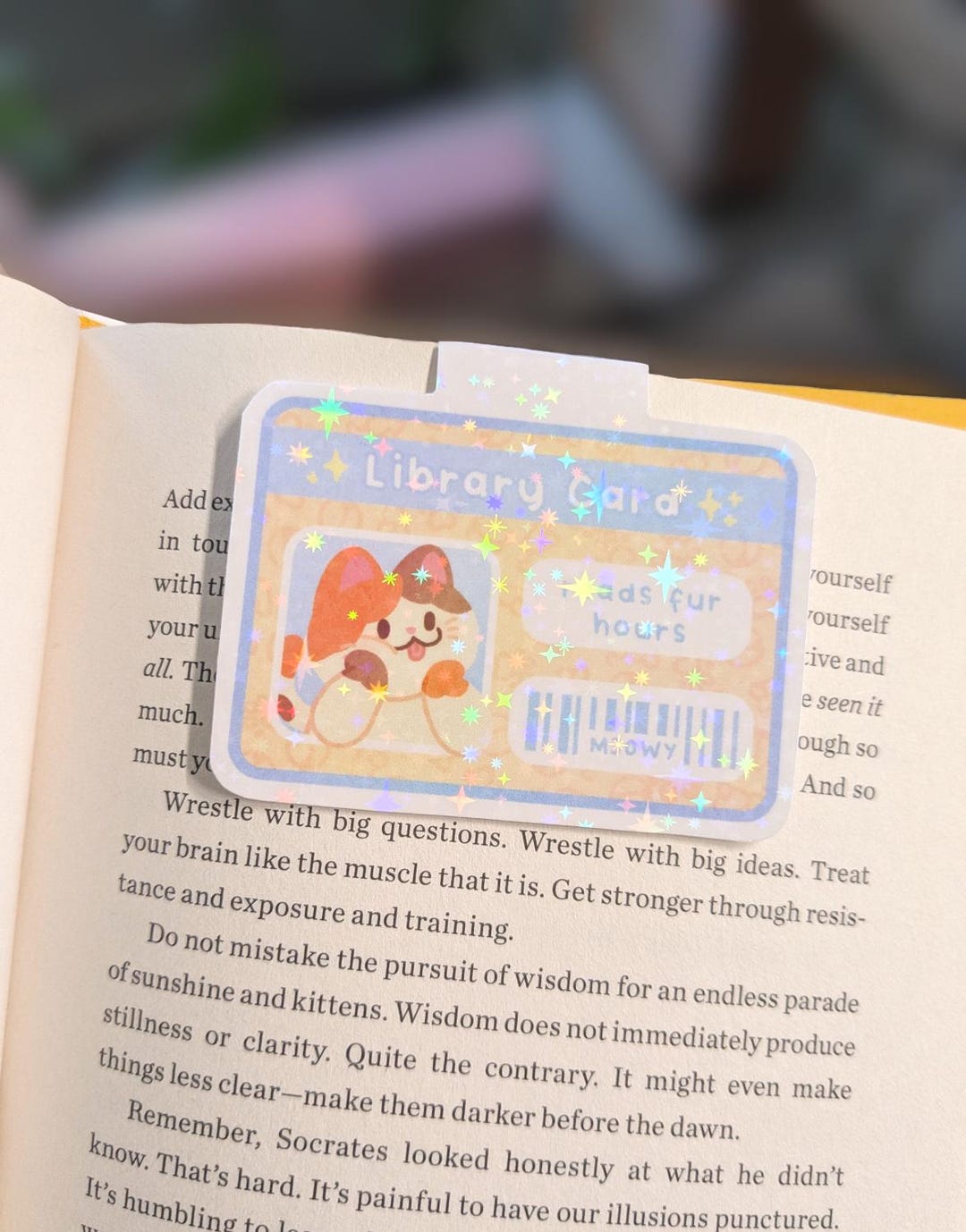 Cat Library Card Magnetic Bookmark - Cute Holographic Art - Etsy