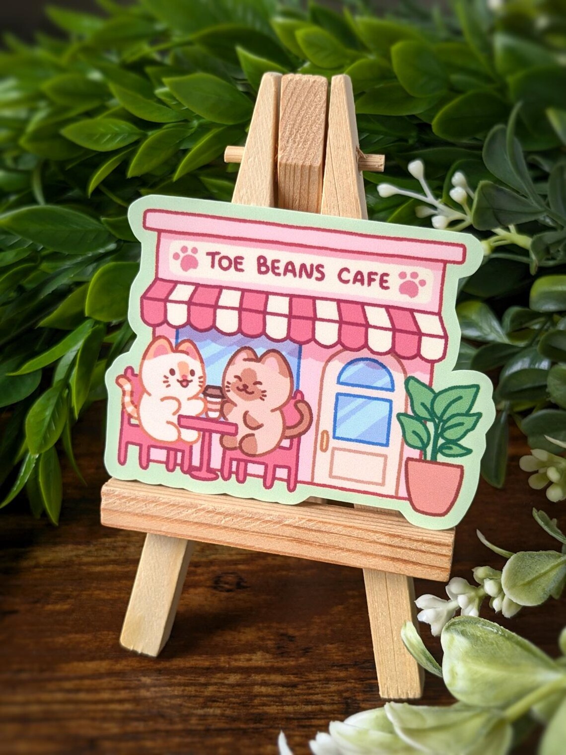 Cat Cafe Sticker - Cute Cat Coffee Date Art - Etsy