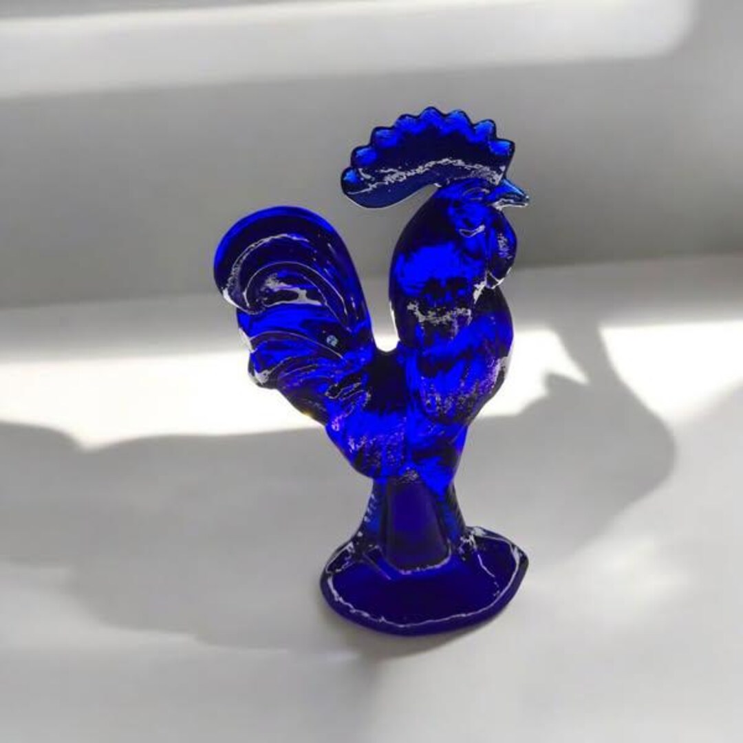 Vintage Cobalt Blue Glass Rooster Figurine - Etsy