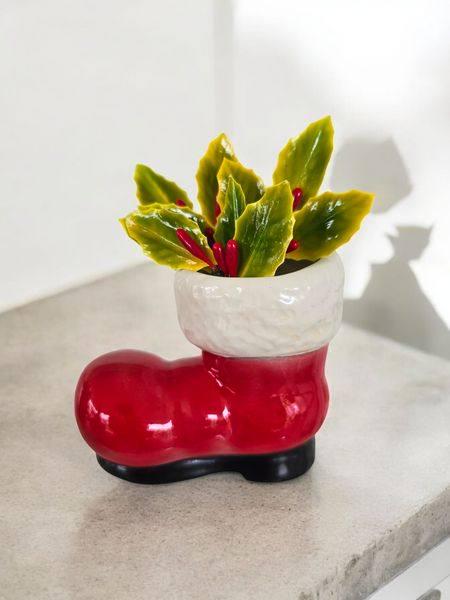 Vintage Small Ceramic Santa Boot With 4 Plastic Holly Picks - Etsy