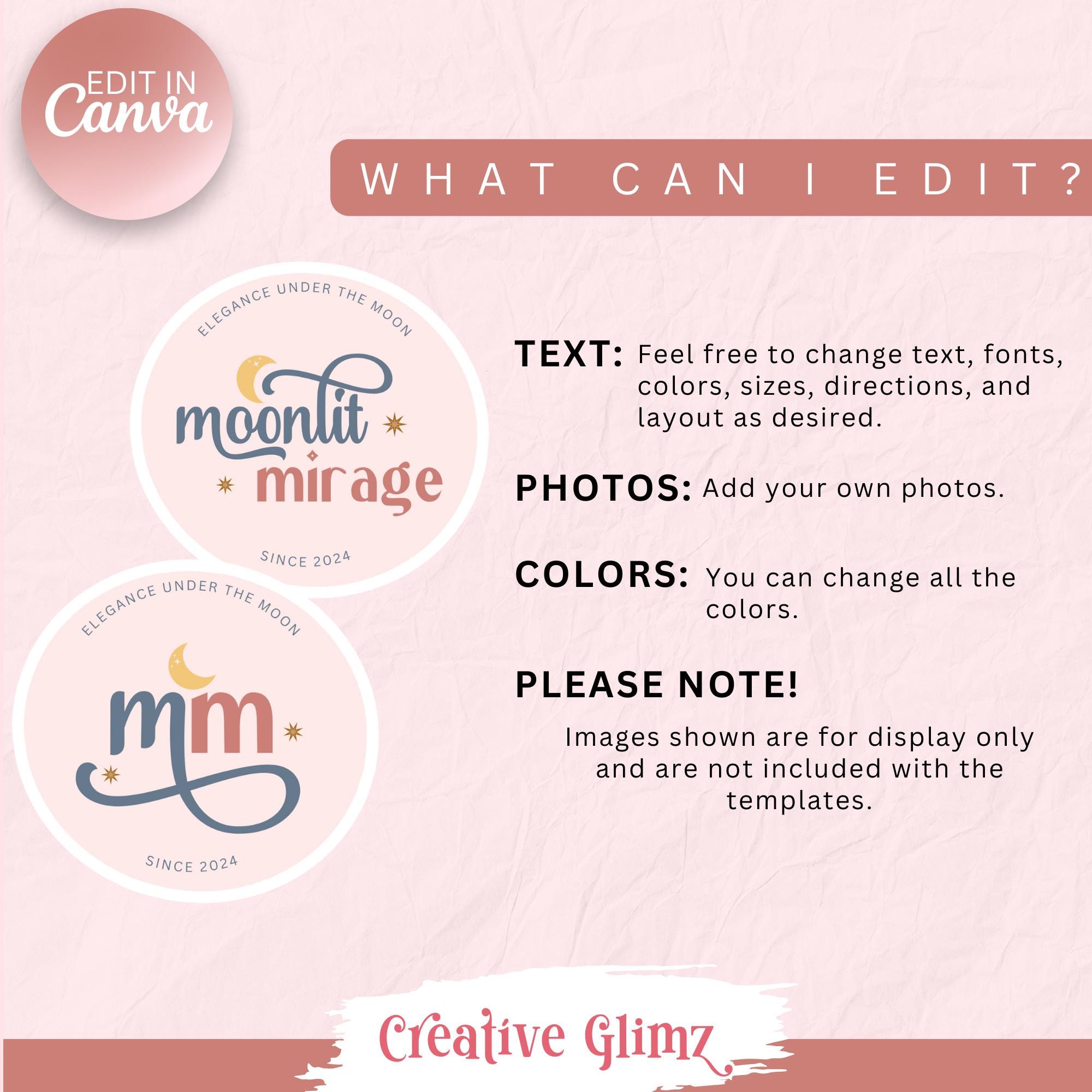 Retro Moon & Stars Boho Logo Canva Template, Neutral Boho DIY Boutique ...