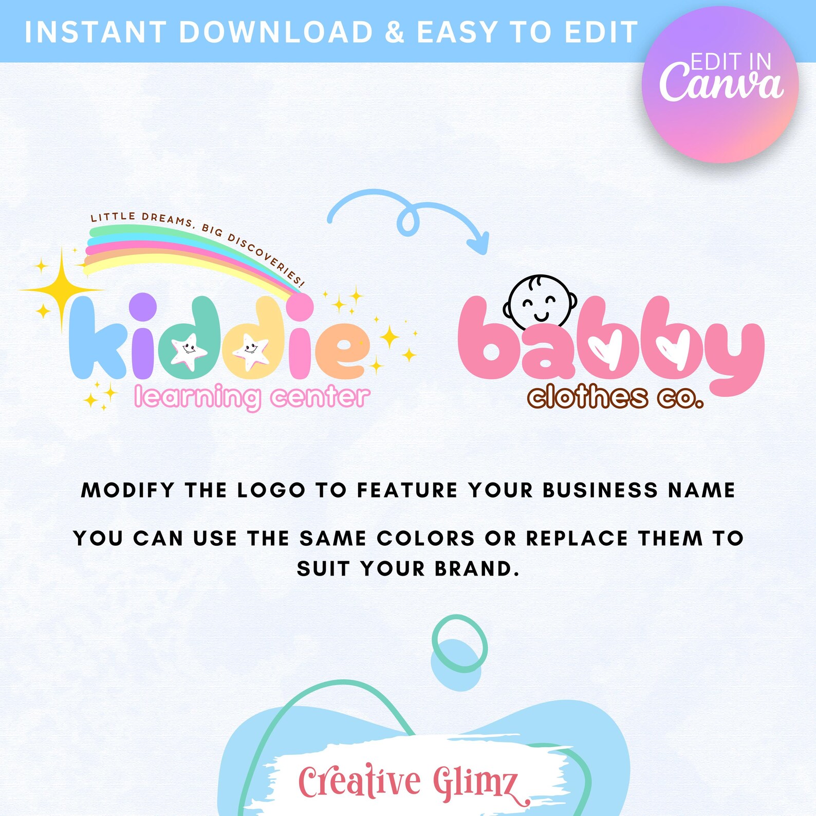 Playful Branding Logo Canva Template for Kids Business Branding Vibrant ...