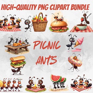 Watercolor Picnic Ants Clipart: 20 PNG Summer Food Illustrations ...