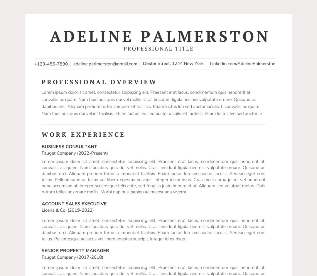 Resume Template Cv Word and Cover Letter. Minimalist Frame. Resume ...