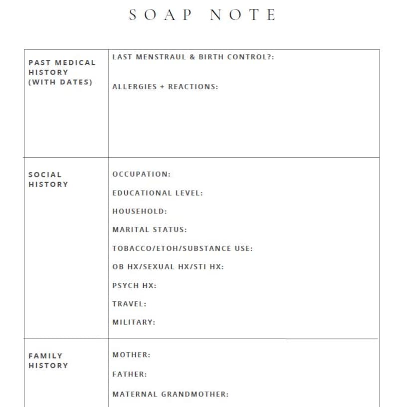 Nurse Practitioner/med Student SOAP Note, Downloadable PDF - Etsy