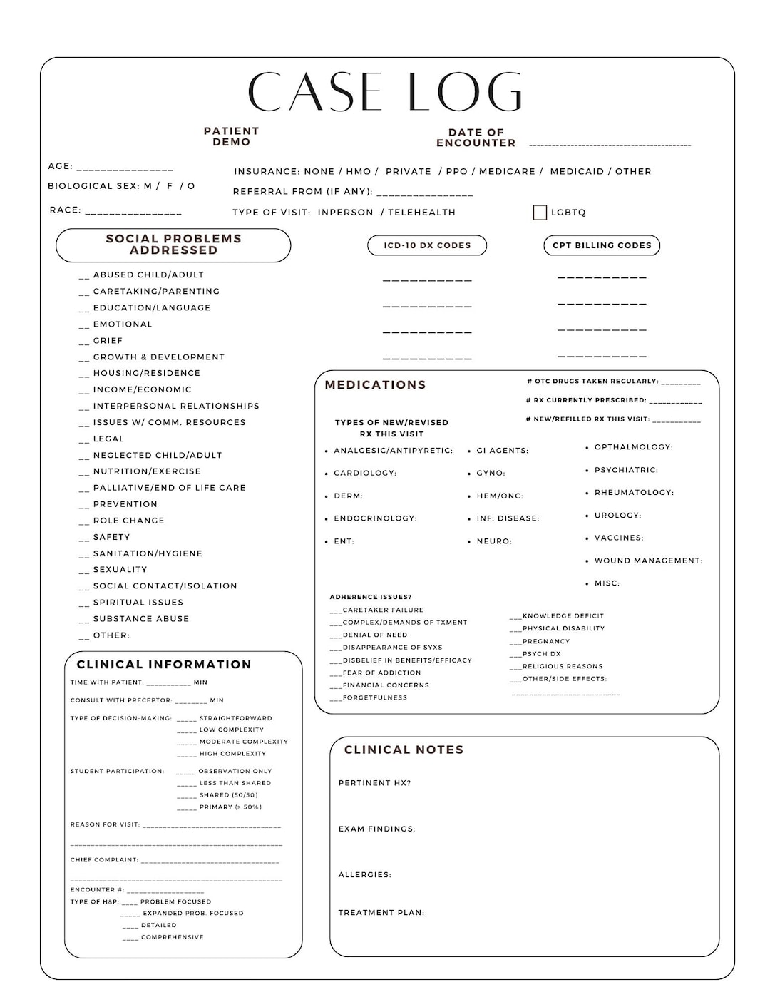 Nurse Practitioner/med Student Clinical Case Log, Printable Case Log ...