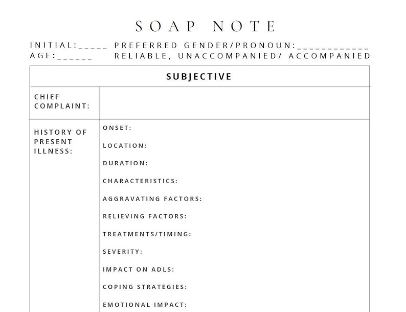 Nurse Practitioner/med Student SOAP Note, Downloadable PDF - Etsy