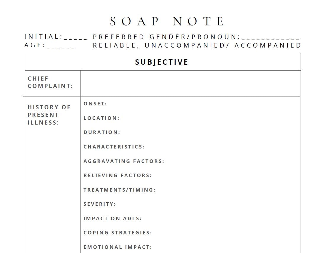Nurse Practitioner/med Student SOAP Note, Downloadable PDF - Etsy