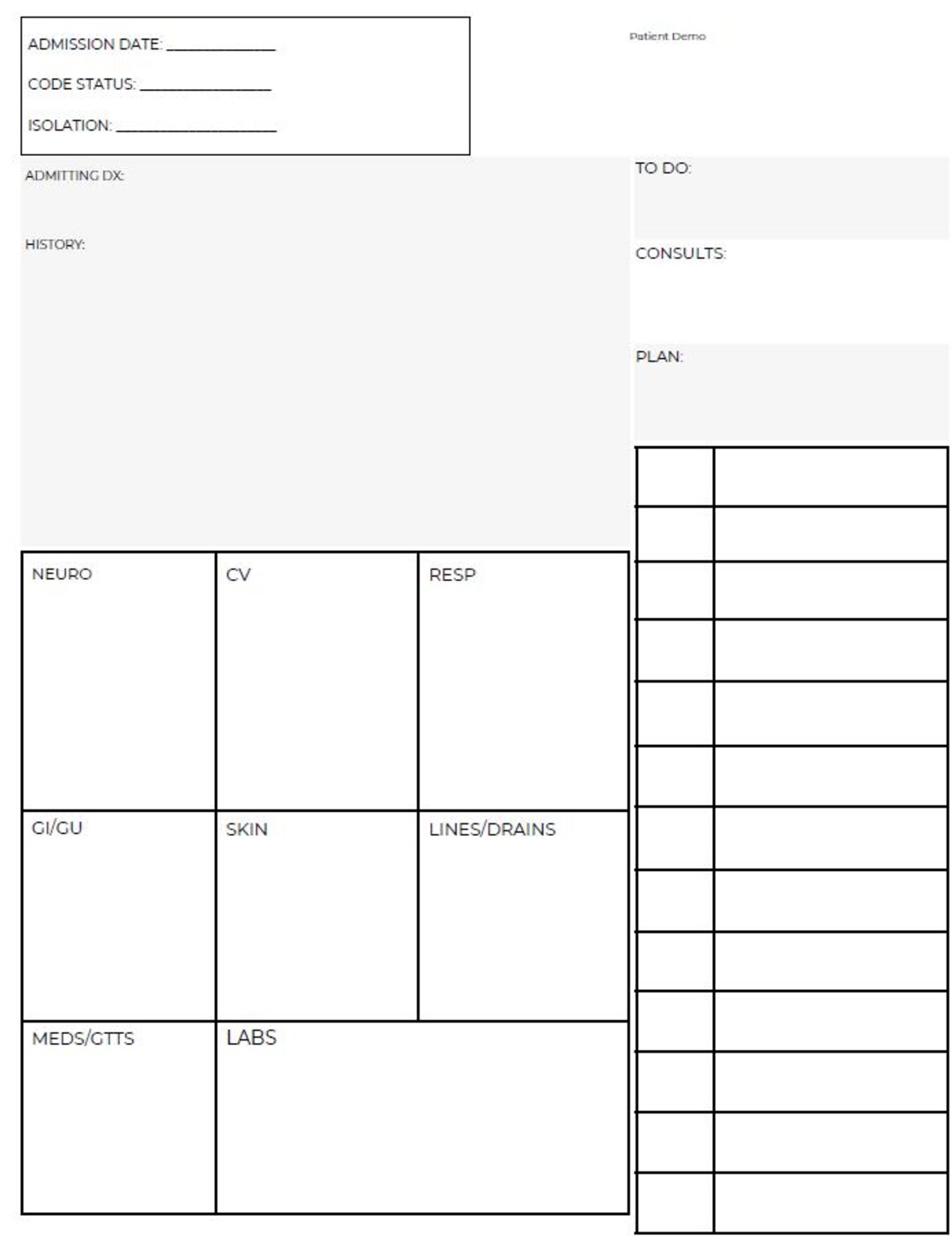 ICU RN Rounds Sheet - Etsy