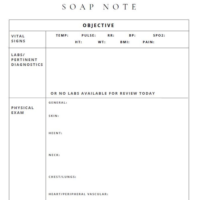 Nurse Practitioner/med Student SOAP Note, Downloadable PDF - Etsy
