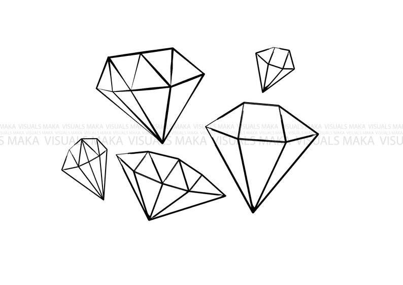 Five Various Hand Drawn Diamonds. Svg, Dxf, Pdf, Png, Jpeg - Instant ...