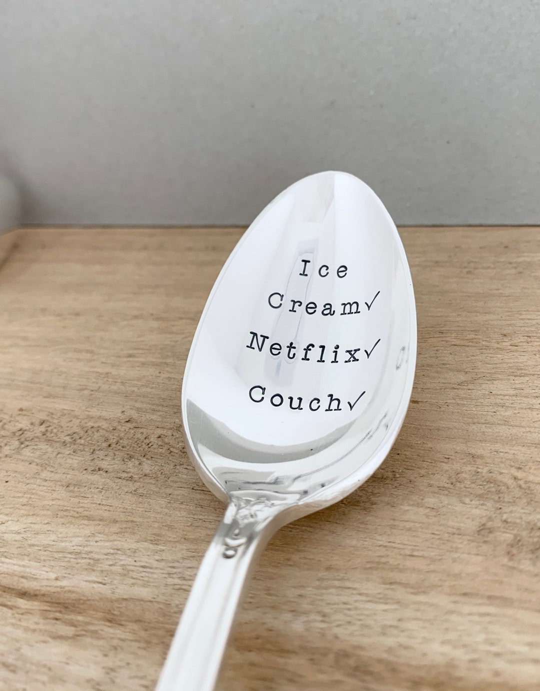 Netflix Ice Cream Couch hand Stamped Vintage Dessert Spoon. Tick of ...