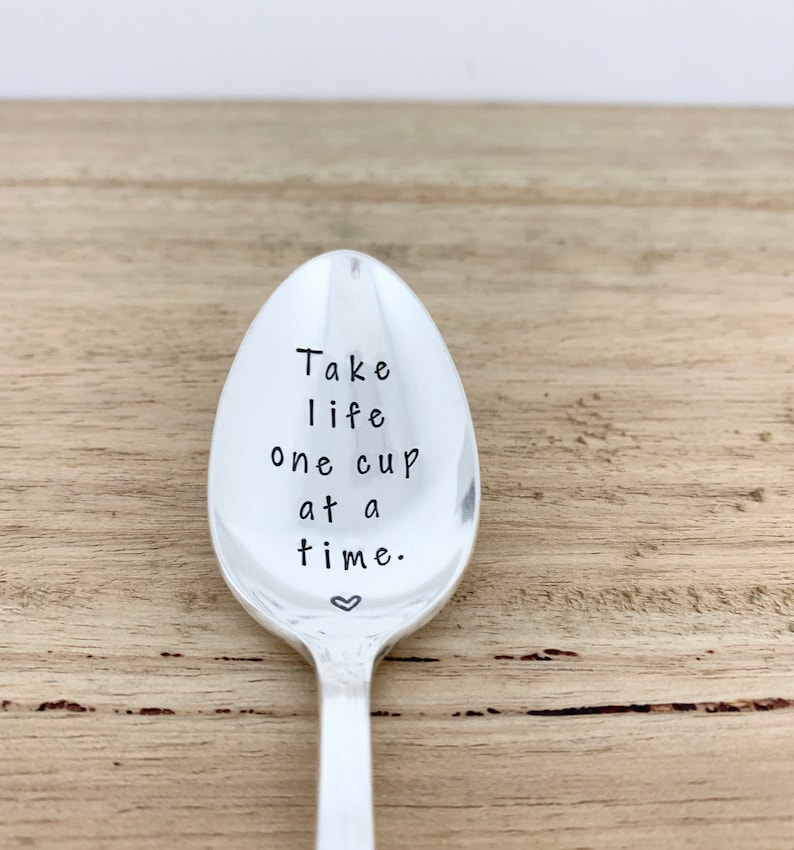 Take Life One Cup at a Time. Hand Stamped Vintage Silver Plate - Etsy