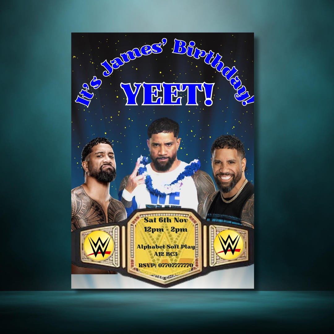 WWE Wrestling Jey Uso Birthday Invitation Yeet Digital Editable Print ...