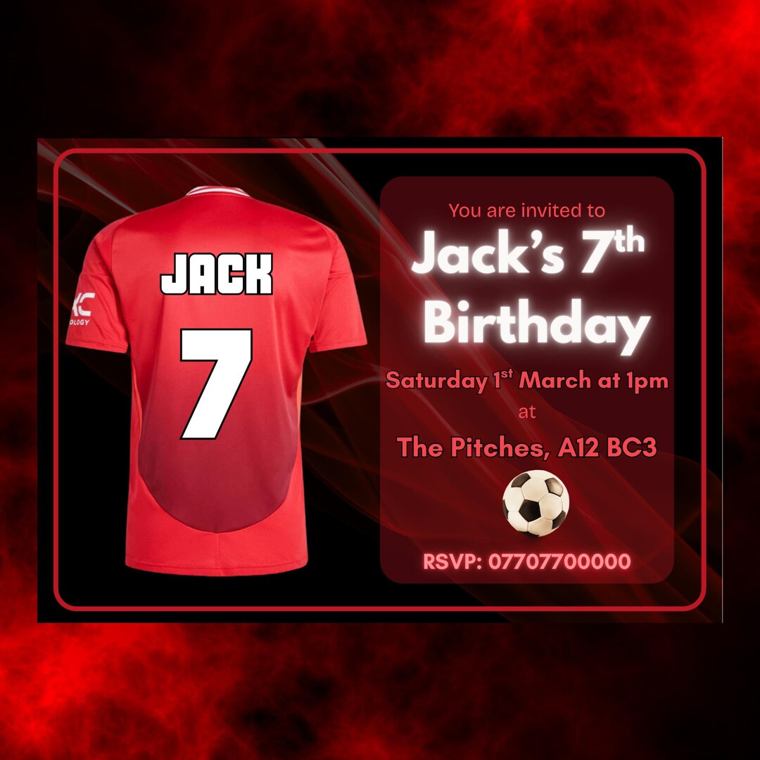 Football Birthday Invitation | Manchester United | Editable Canva ...